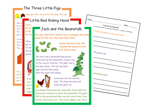 Reading Comprehension: Red Riding Hood, Jack and the Beanstalk and The ...