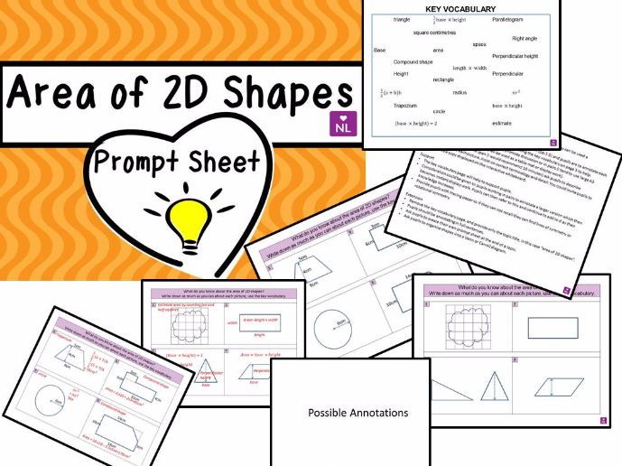 Area of Basic Shapes Prompt Sheet | Teaching Resources