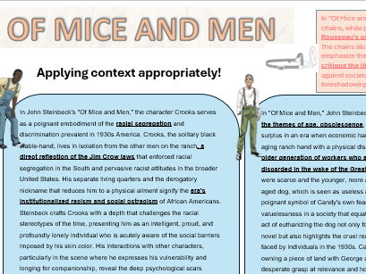 IGCSE Of Mice & Men - Context Knowledge Organiser | Teaching Resources