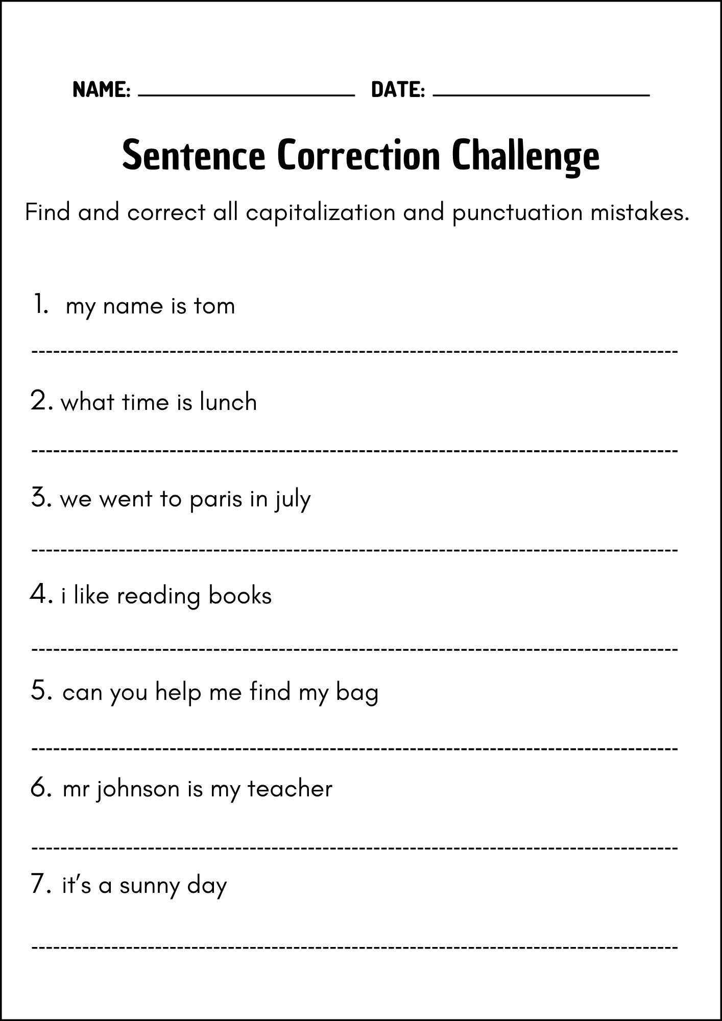 Sentence Structure Worksheets | Capitalization and Punctuation Practice ...