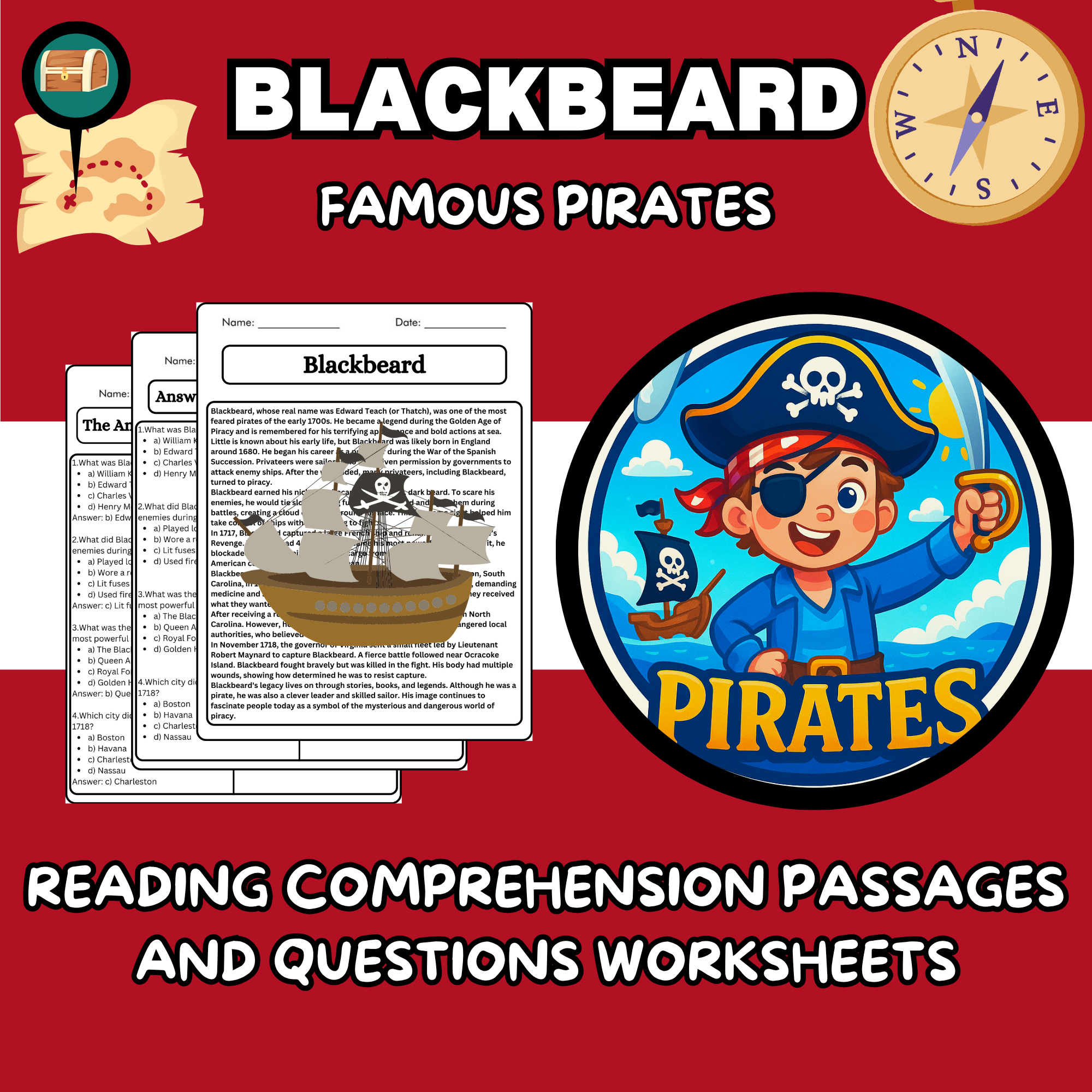 Blackbeard - Famous Pirates Reading Comprehension Passages & Questions ...