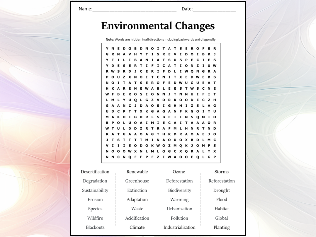 Environmental Changes Word Search Puzzle Worksheet Activity | Teaching ...