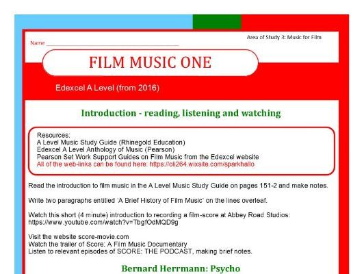 Area of Study Three: Music For Film for Edexcel Music A Level (2016 ...