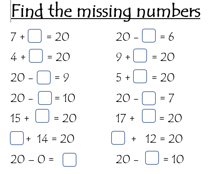 Missing Number Addition And Subtraction Number Bonds To 20 Teaching 