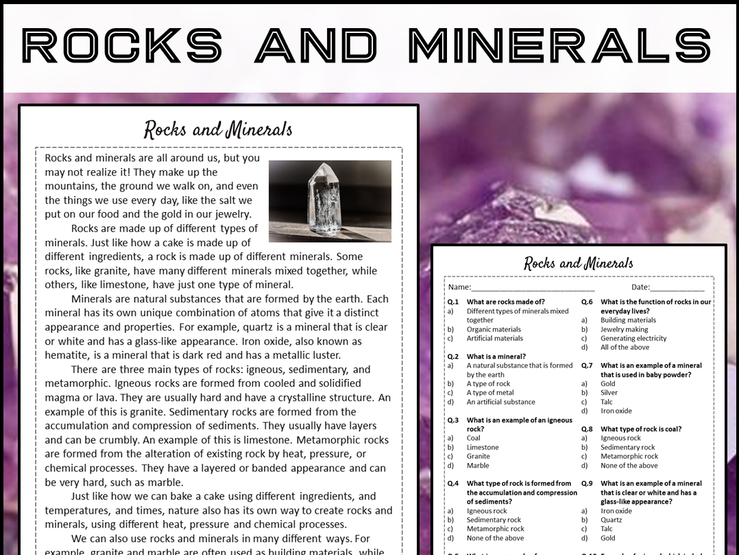 Rocks And Minerals Reading Comprehension Passage And Questions PDF