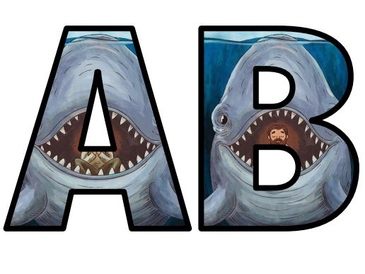 Jonah Eaten by Whale Fish Ocean Sea Bible Story Lettering Set Display ...