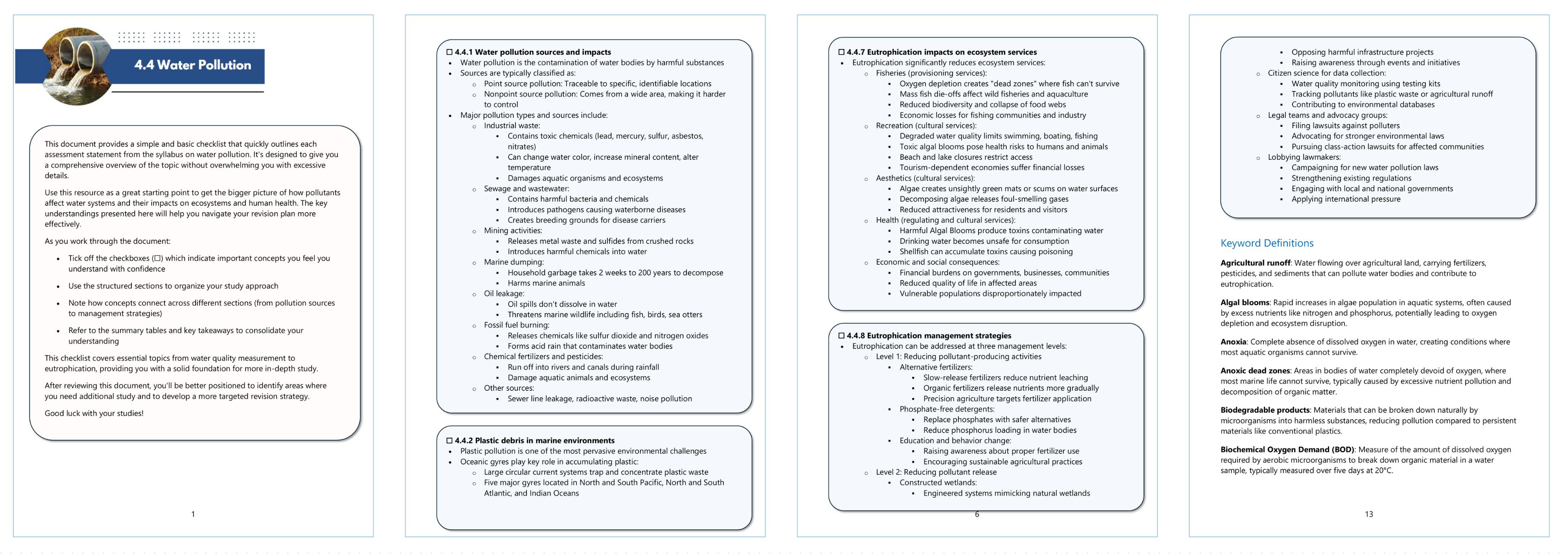 IB DP ESS 4.4: Water Pollution Condensed Revision Outline 2026 ...