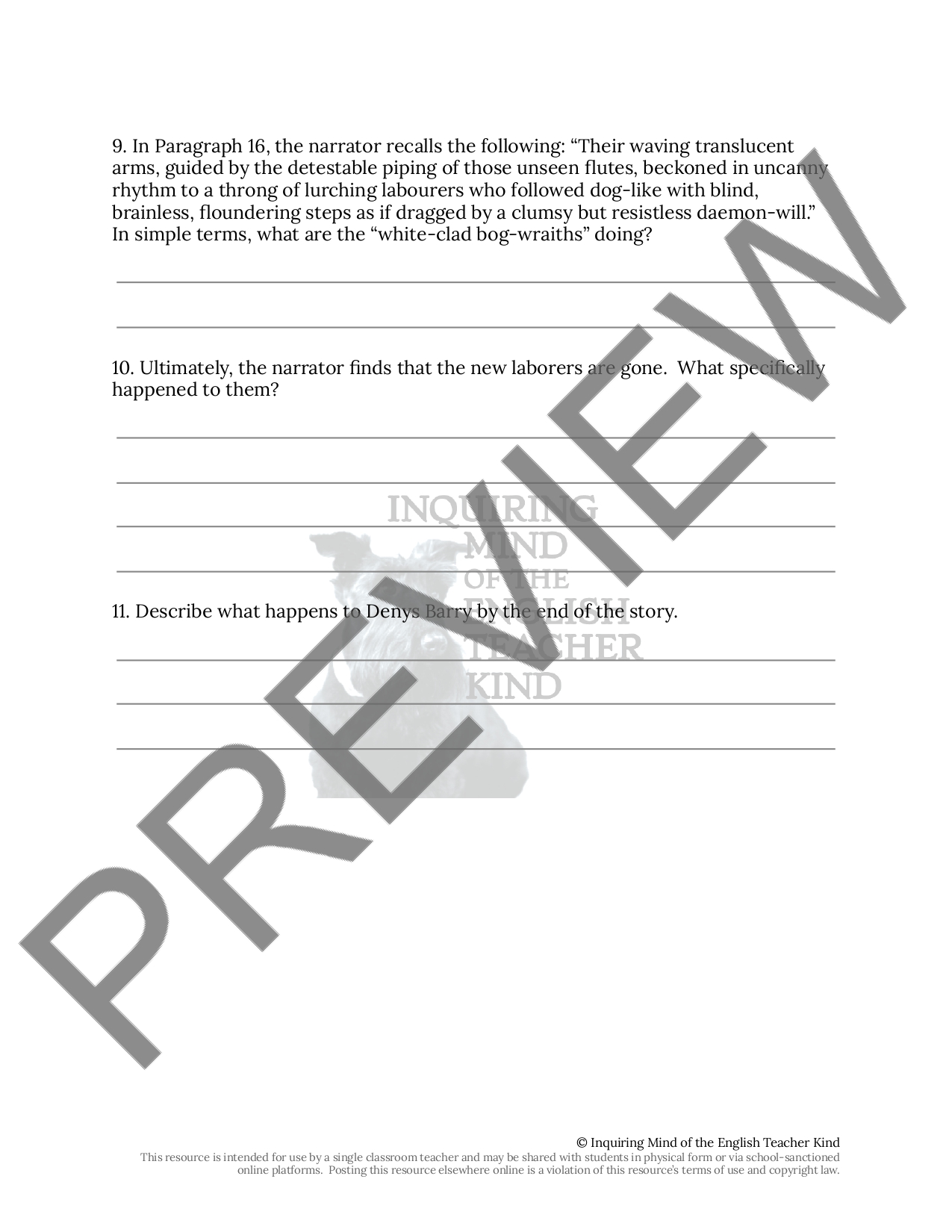 "The Moon Bog" by H.P. Lovecraft Close Reading Worksheet | Teaching ...