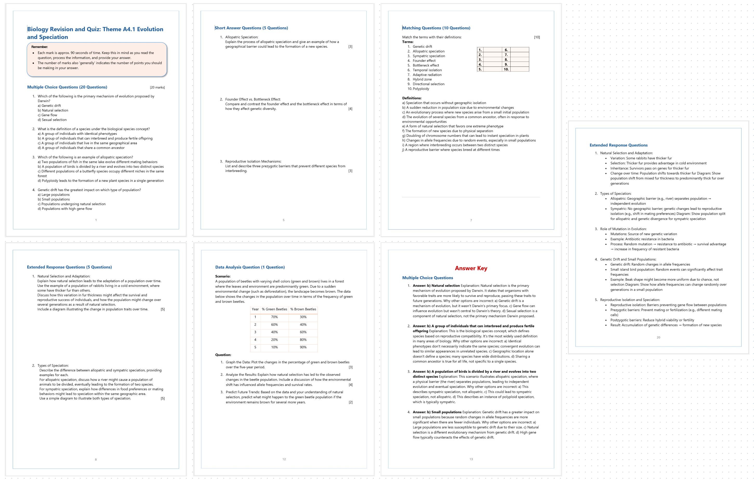 IB DP Biology A4.1 Evolution and Speciation Quiz and Revision ...
