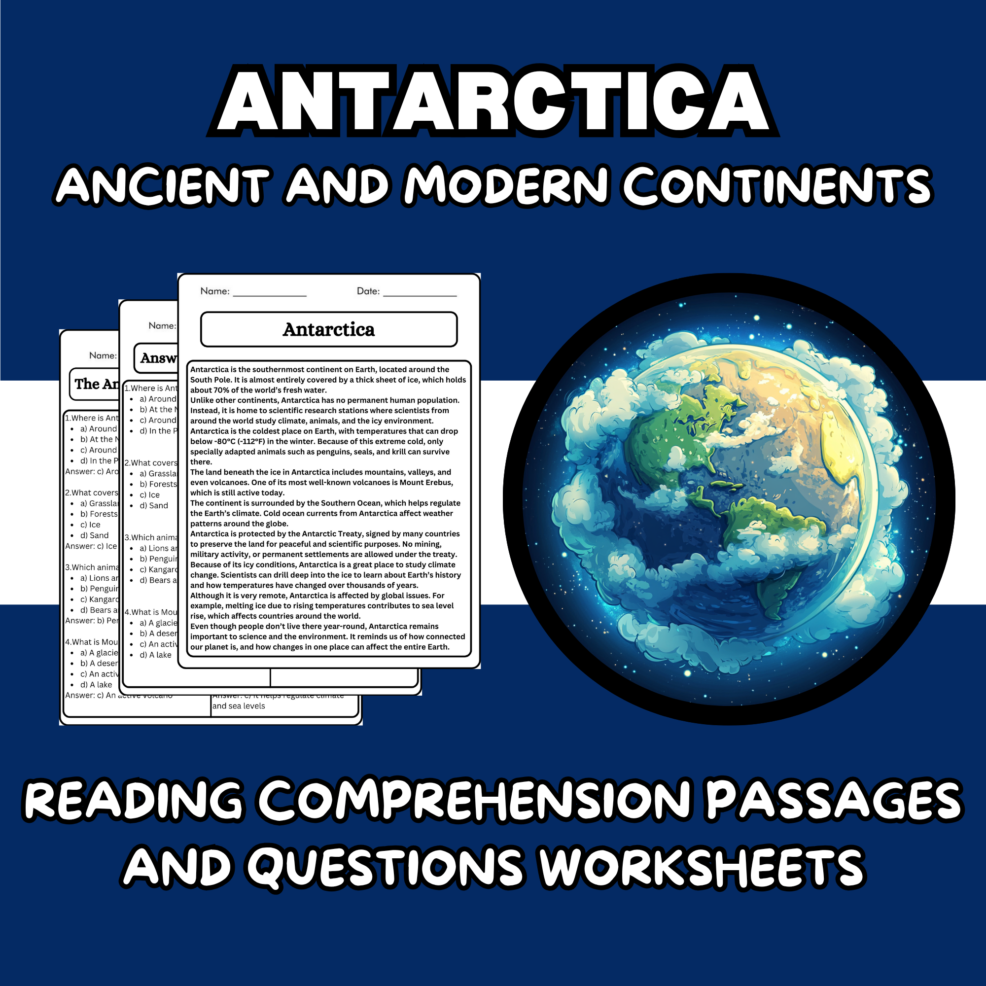 Antarctica - Ancient and Modern Continents Reading Comprehension ...