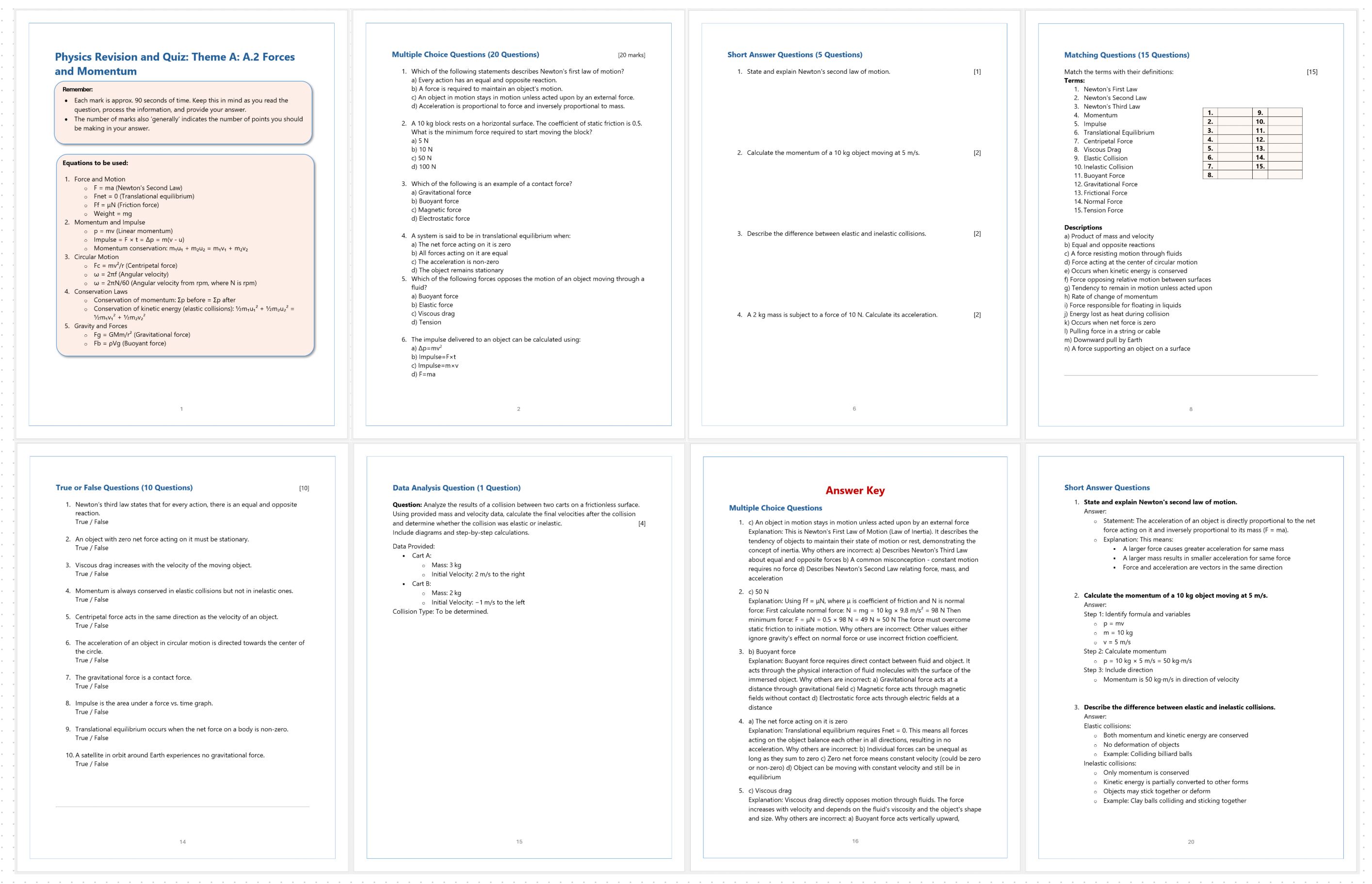 IB DP Physics: A.2 Forces & Momentum – Quiz & Revision Worksheets (2026 ...