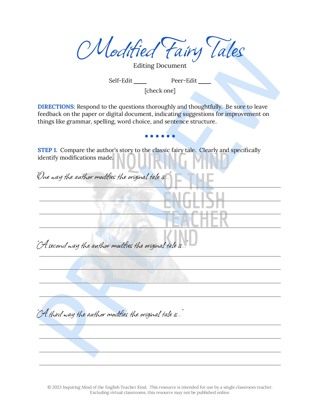 Creative Writing Unit Plan for Modified and Modern Fairy Tales ...