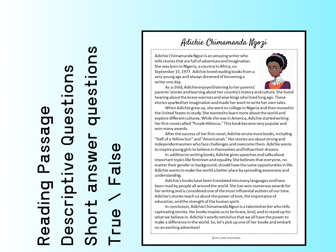 Adichie Chimamanda Ngozi Biography Reading Comprehension Passage ...