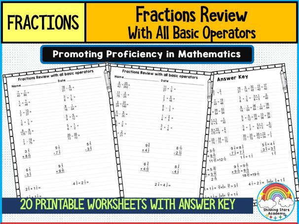 Fractions Review with All Basic Operators (Basic Operations) Worksheets ...