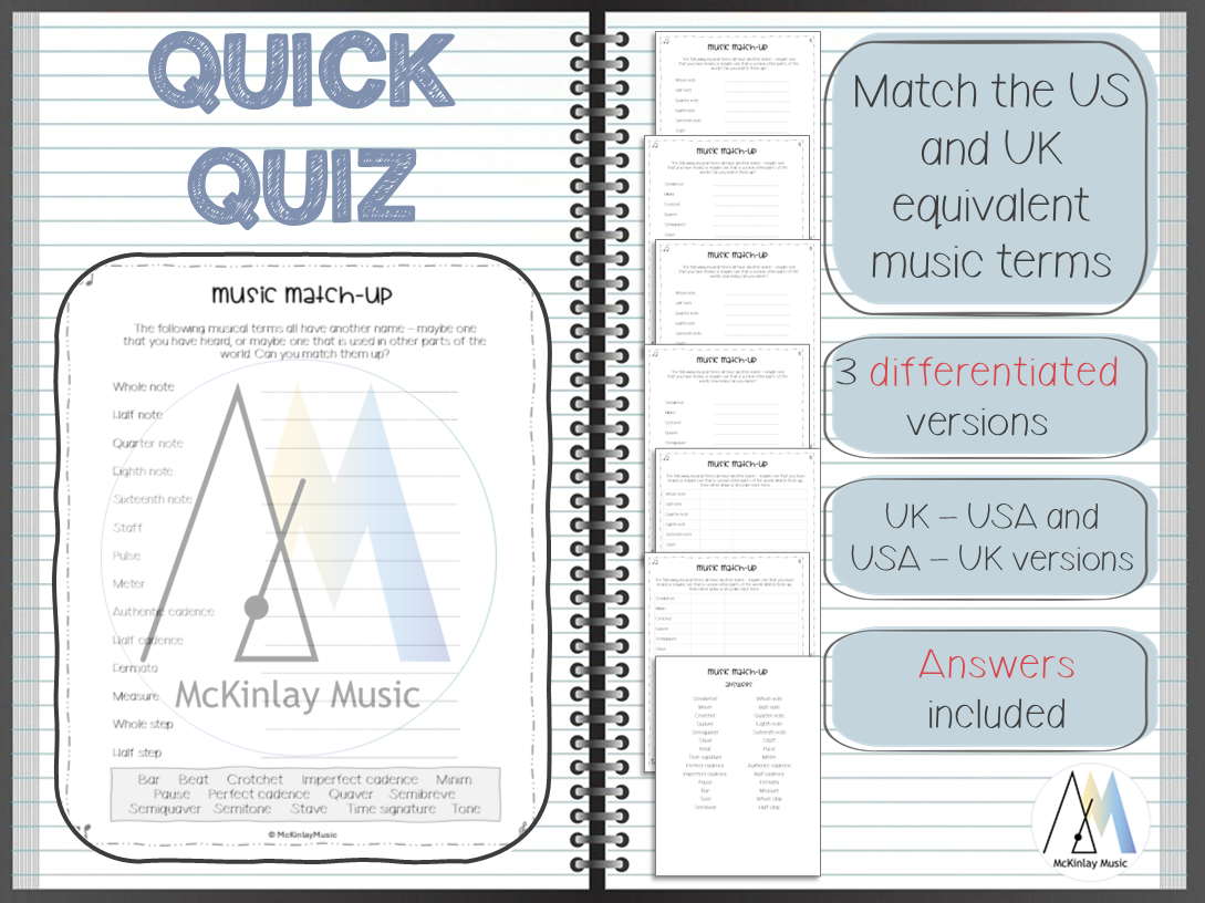 Music Terms Quiz - quick no-prep printable quiz on USA and UK ...