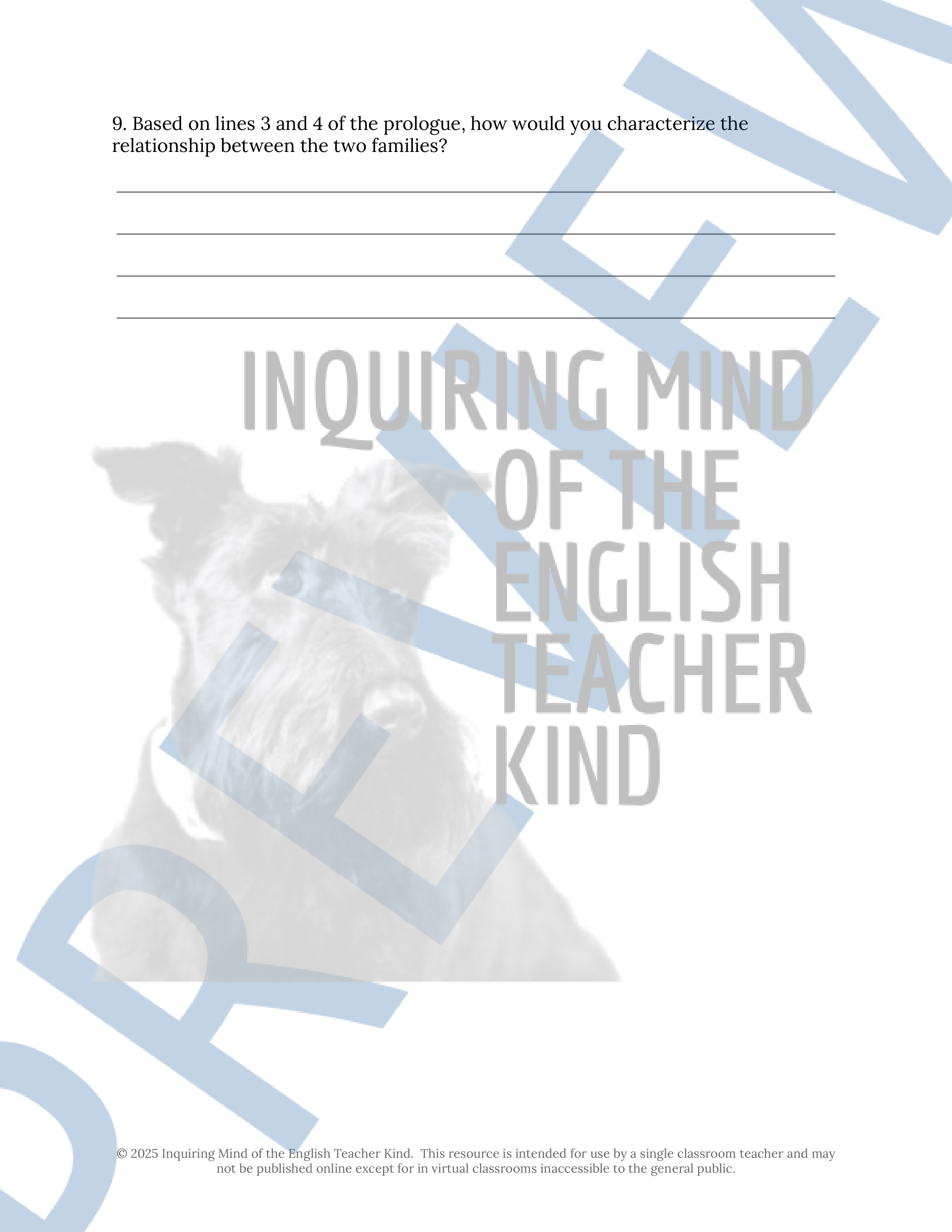 Romeo and Juliet Act 1 Prologue Close Reading Worksheet | Teaching ...