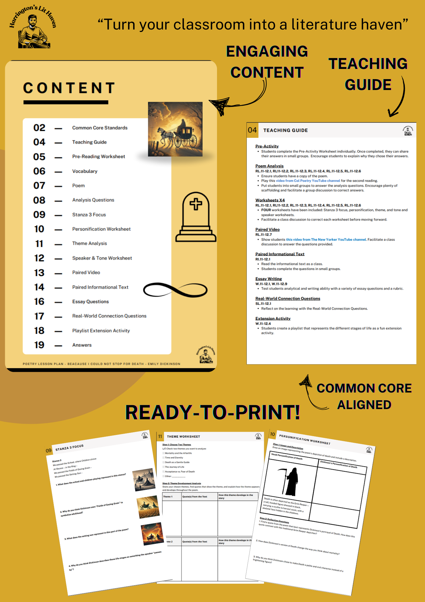 Because I Could Not Stop for Death - Poetry Lesson Plan - Worksheets ...