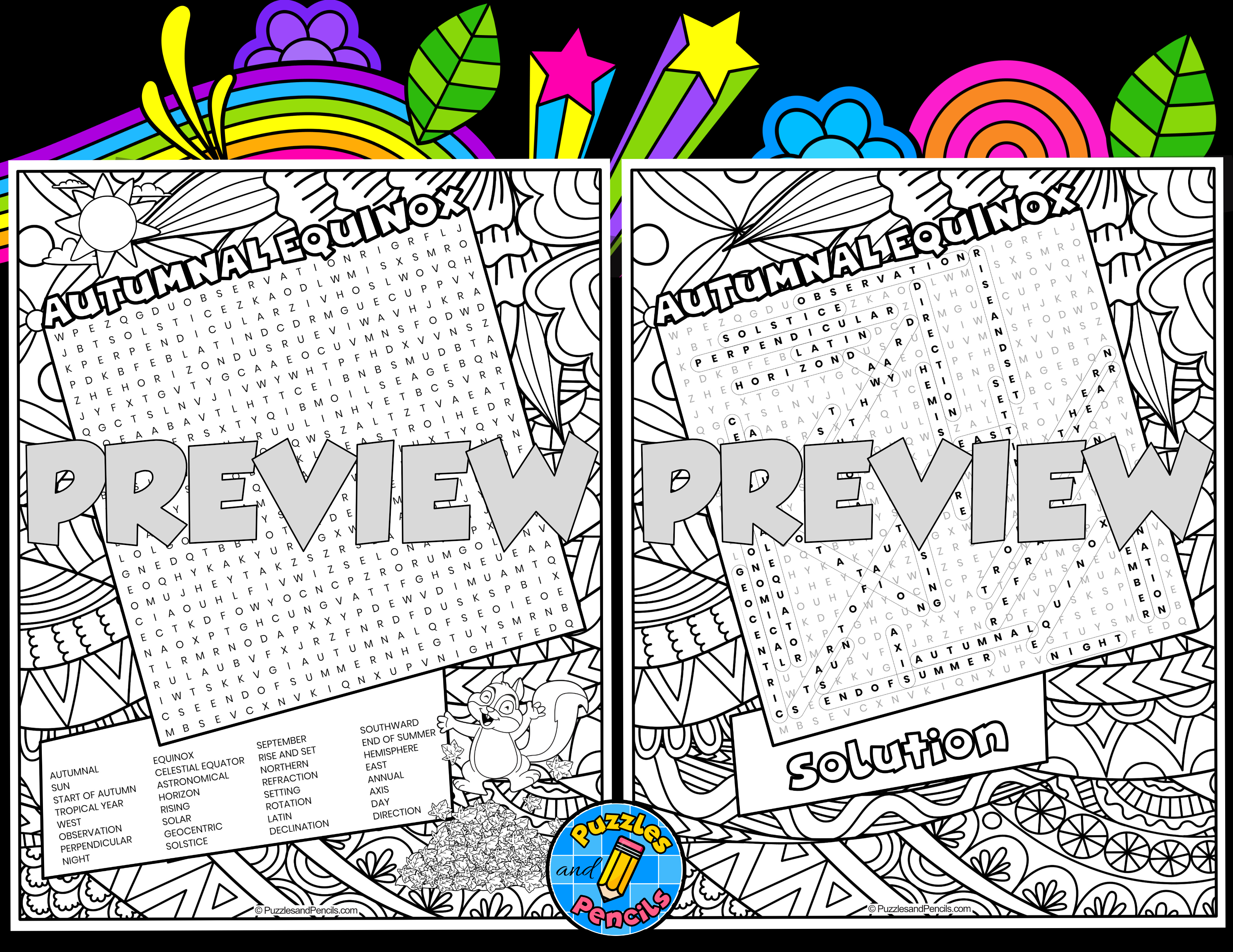 Autumnal Equinox Word Search Puzzle with Colouring | Autumn Wordsearch ...