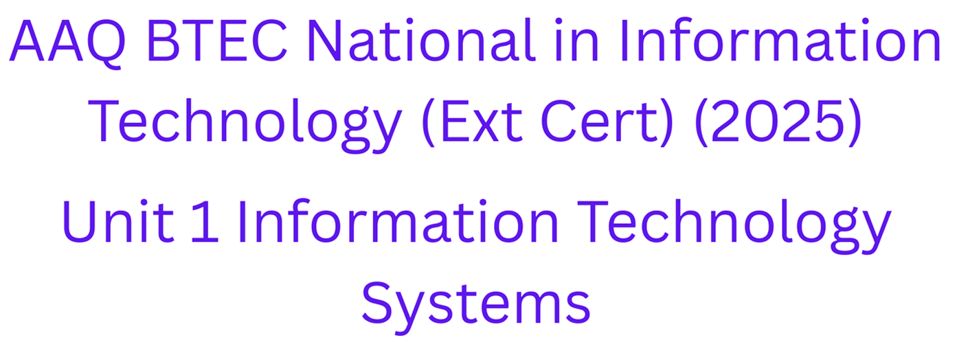 AAQ BTEC IT (Ext Cert) 2025 Unit 1 Information Technology Systems | Teaching Resources