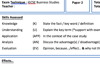 Exam Technique Sheets: GCSE | Teaching Resources