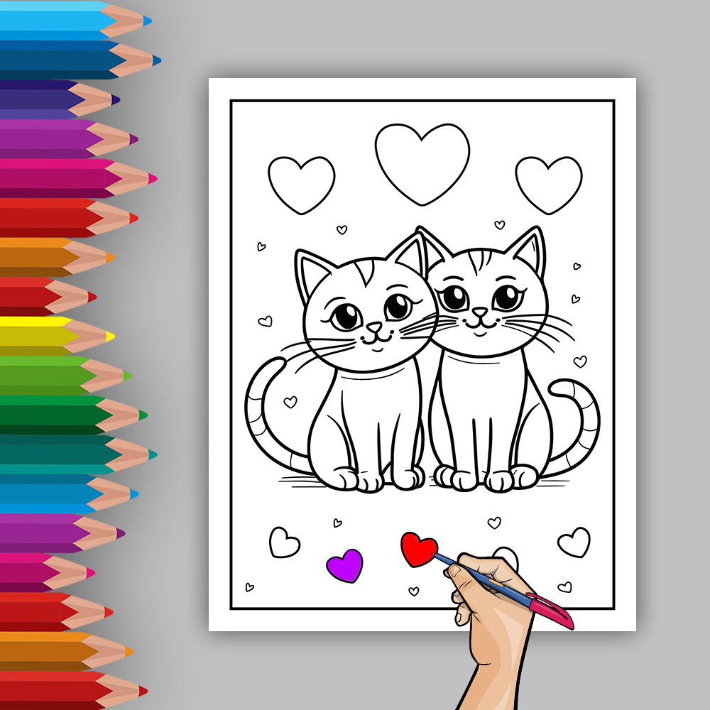 Cute Cats Coloring Page For Kids | Teaching Resources