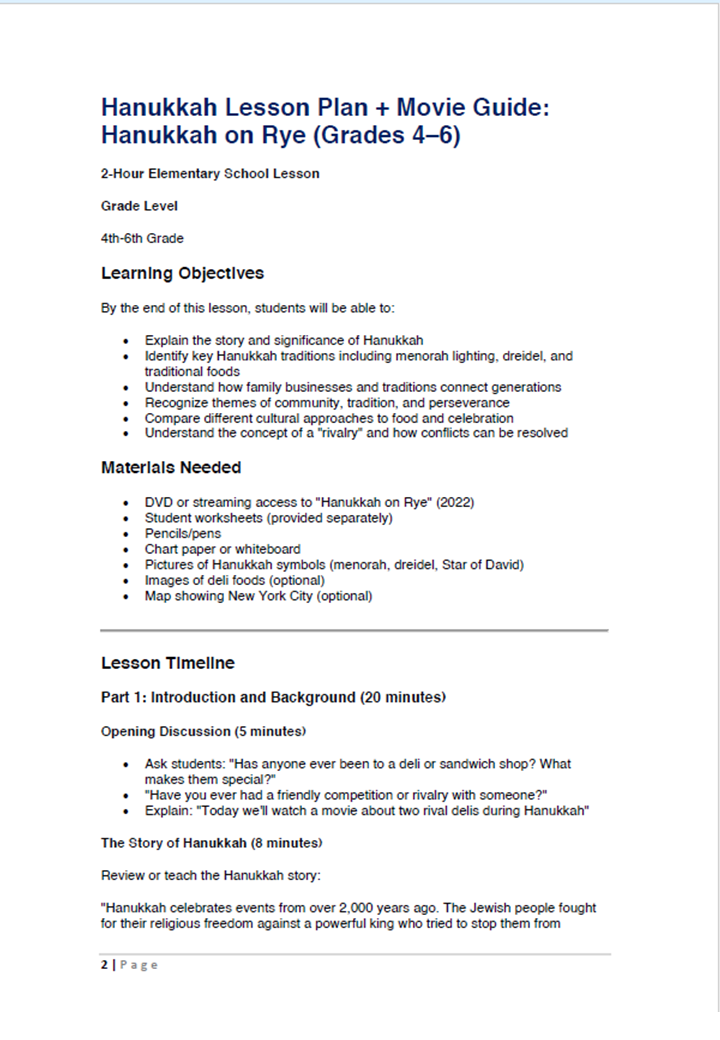 Hanukkah Lesson Plan + Movie Guide: Hanukkah on Rye (Grades 4–6 ...