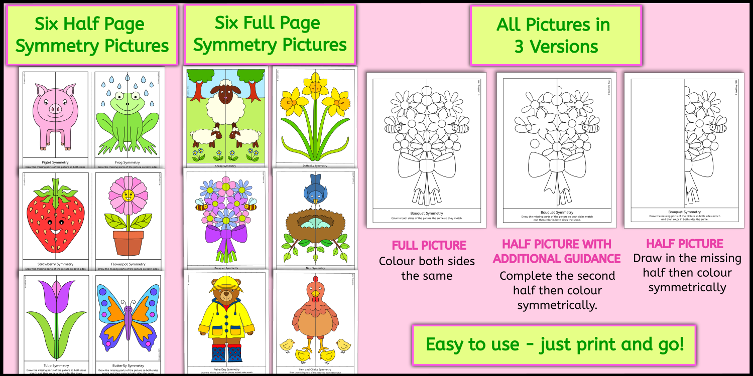 Spring Symmetry Worksheets – Geometry and Art Activity | Teaching Resources