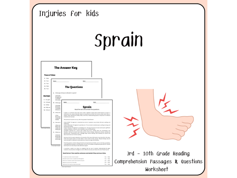 Sprains - Reading Comprehension Passages & Questions Worksheets ...