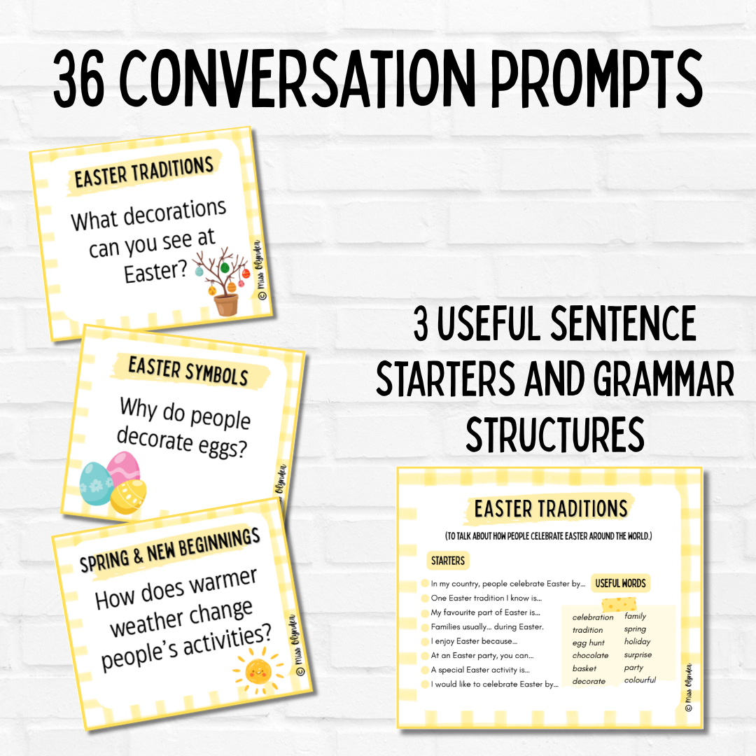 Easter Speaking Activities – ESL Conversation Cards with Sentence ...