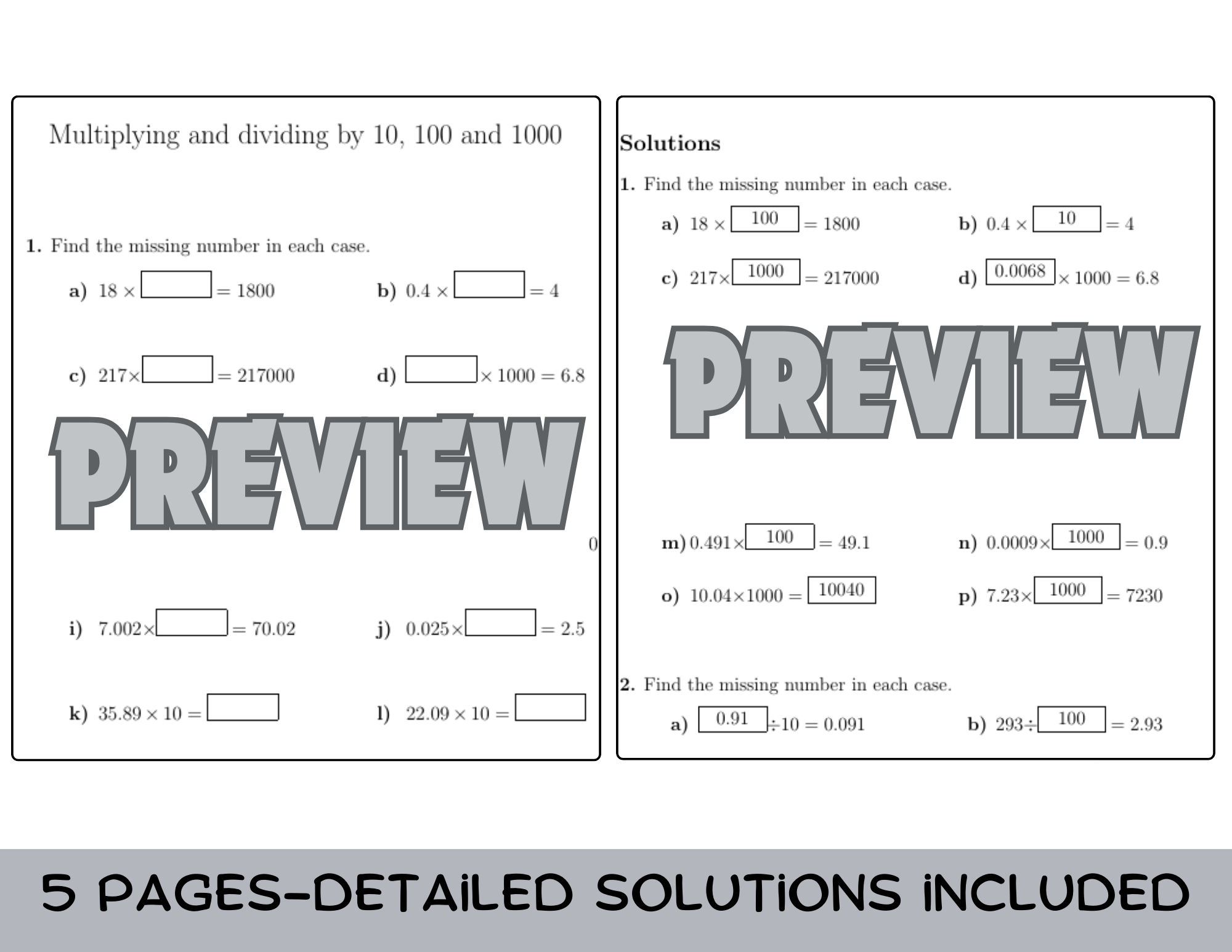 Multiplying and dividing by 10, 100 and 1000 missing numbers and ...