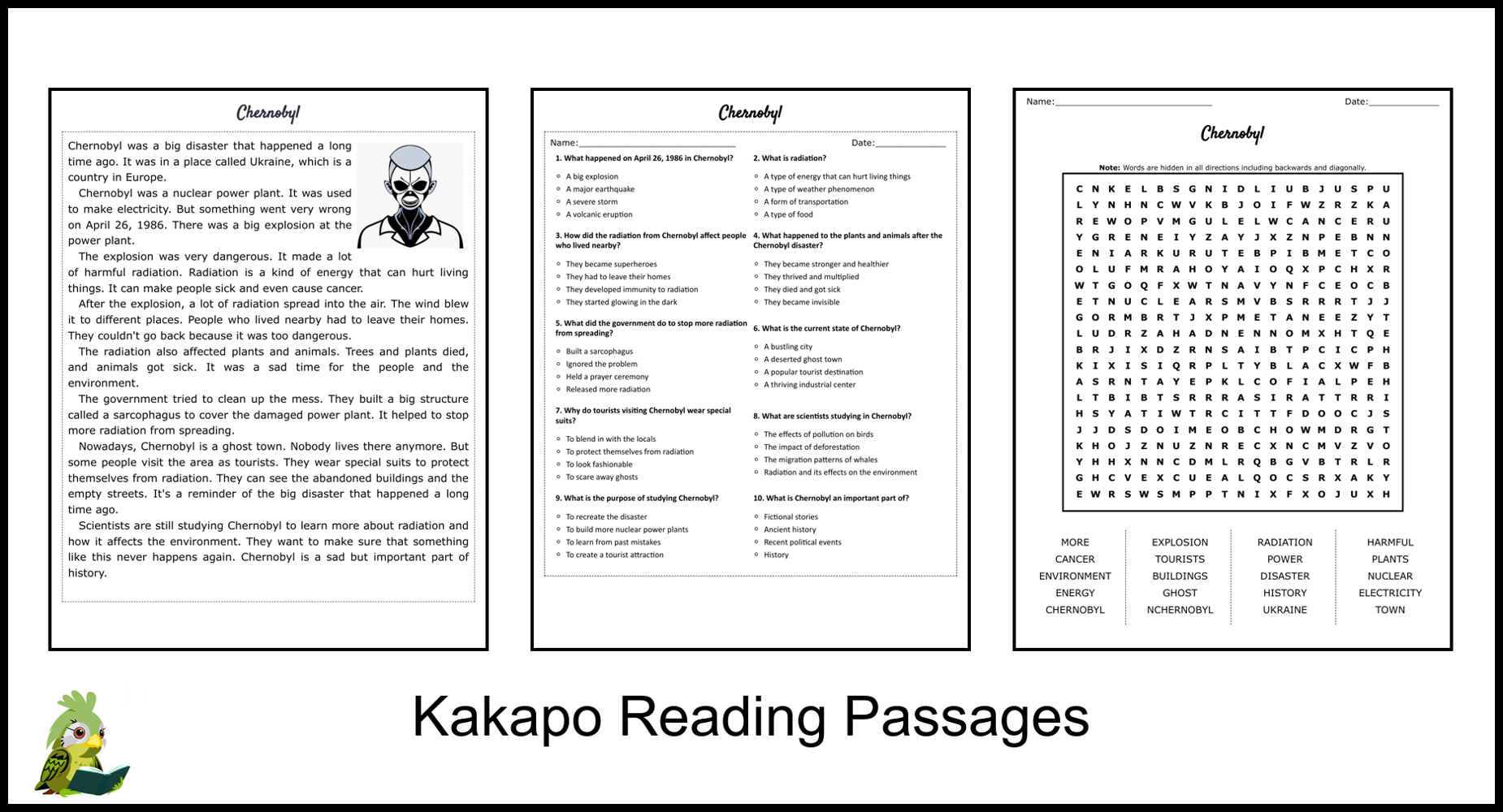 Chernobyl Reading Comprehension and Word Search | Teaching Resources