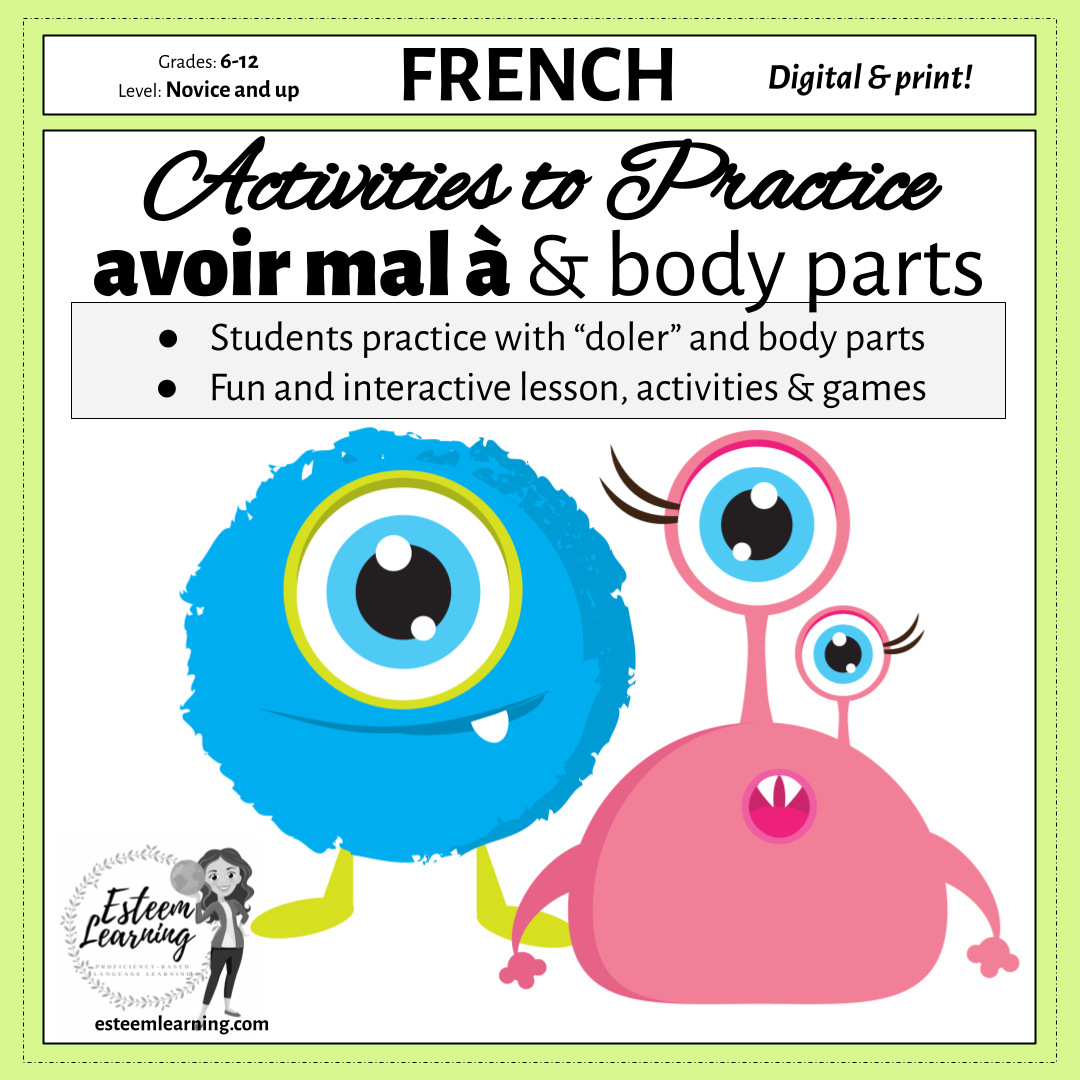 Body Parts and Pain - avoir mal à - Notes, Games & Activities for ...