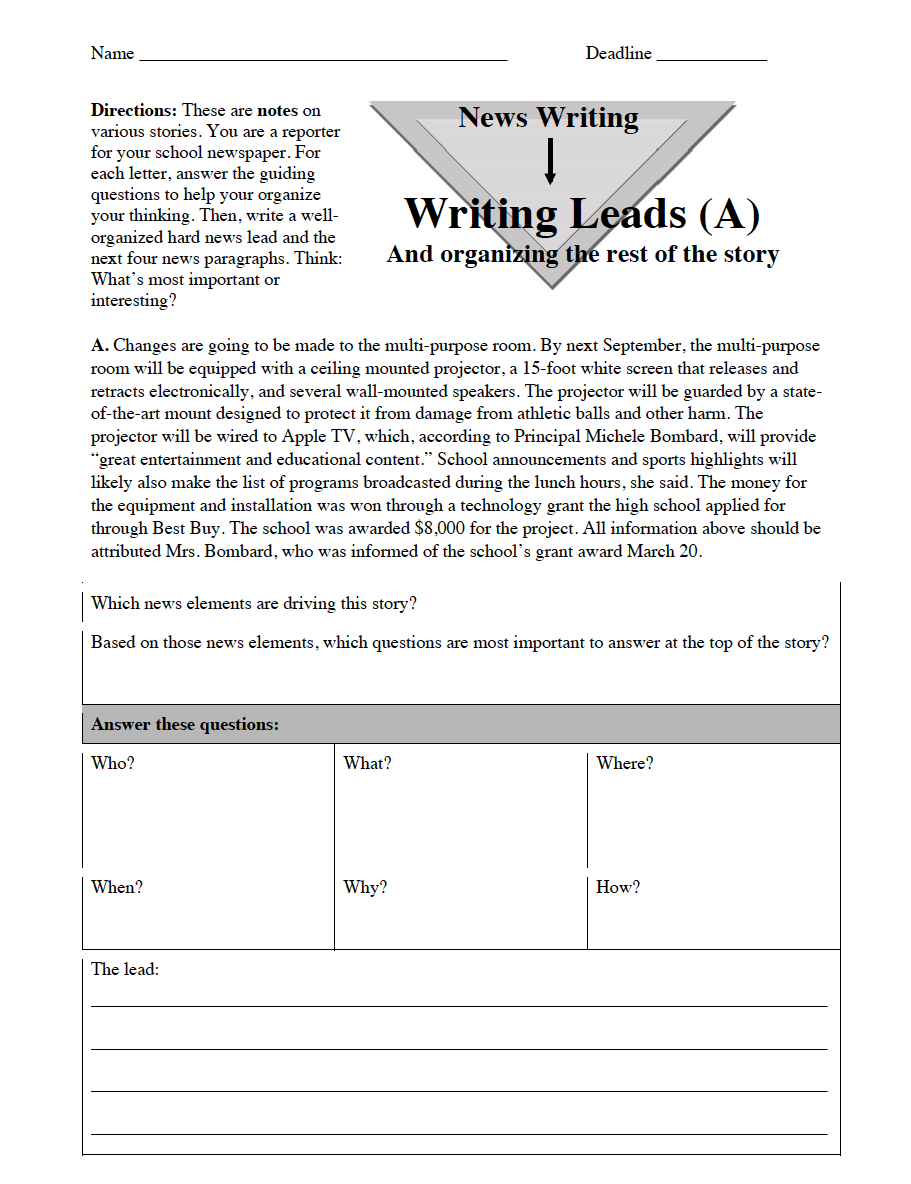 News Writing Exercises For Elementary Students Brilliant How