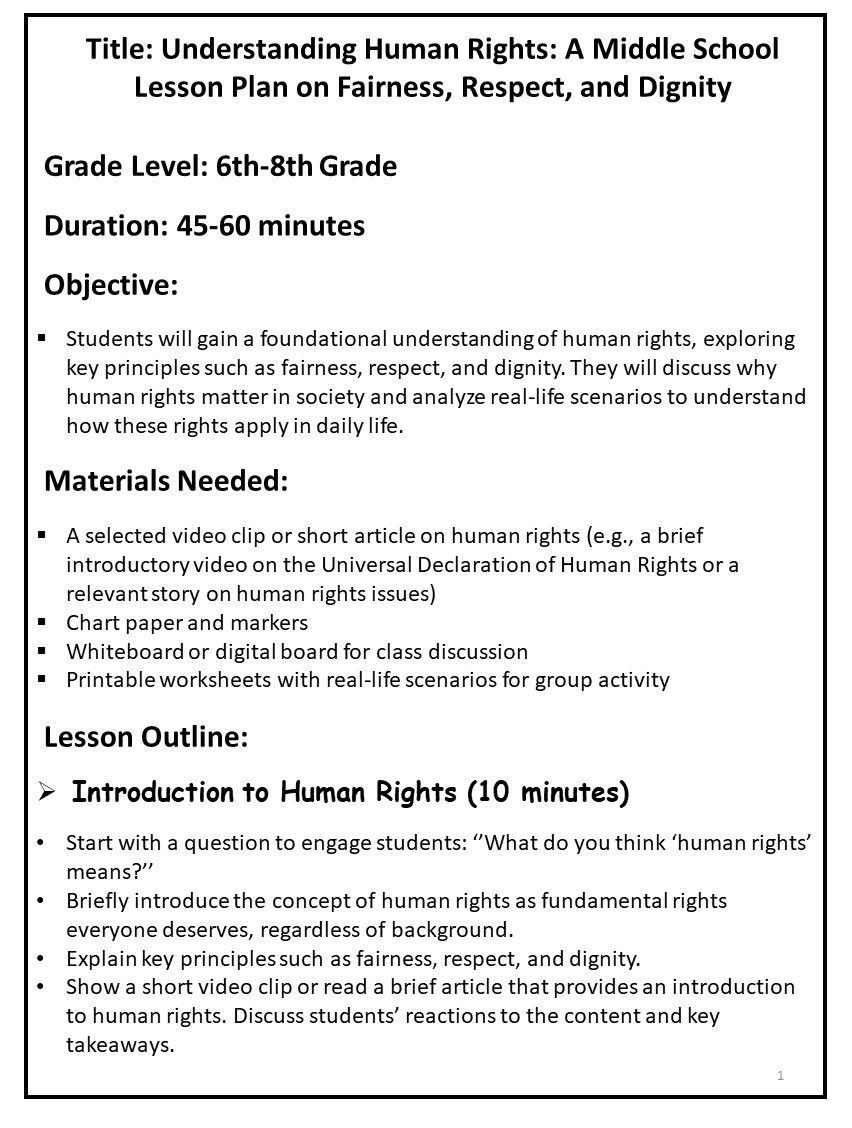 Human Rights Lesson Plan : Fairness, Respect & Dignity | Ages 11-14 ...