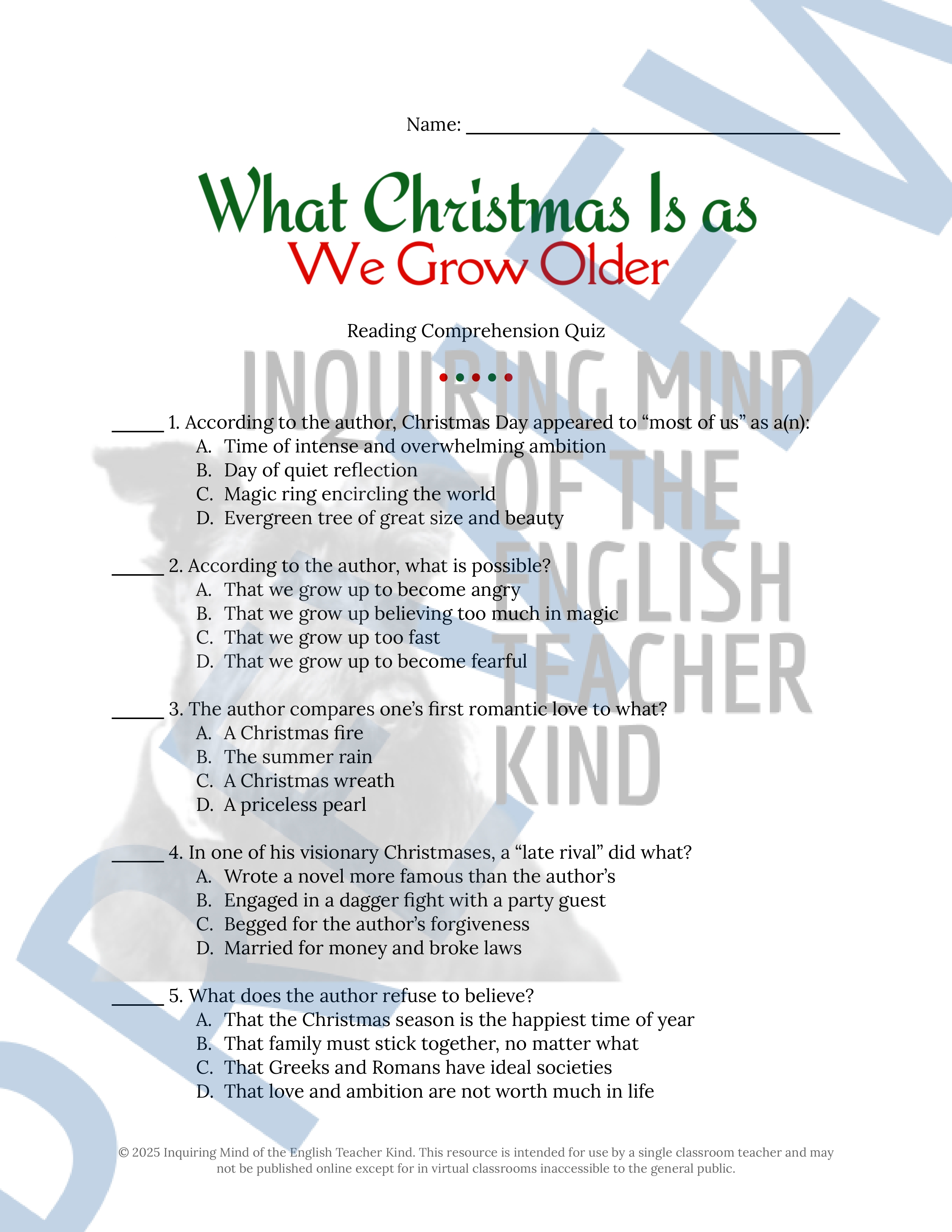 "What Christmas Is as We Grow Older" by Charles Dickens Quiz and Answer ...