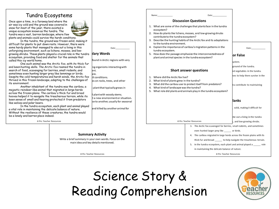 Tundra Ecosystems Reading Science Story Comprehension Questions ...
