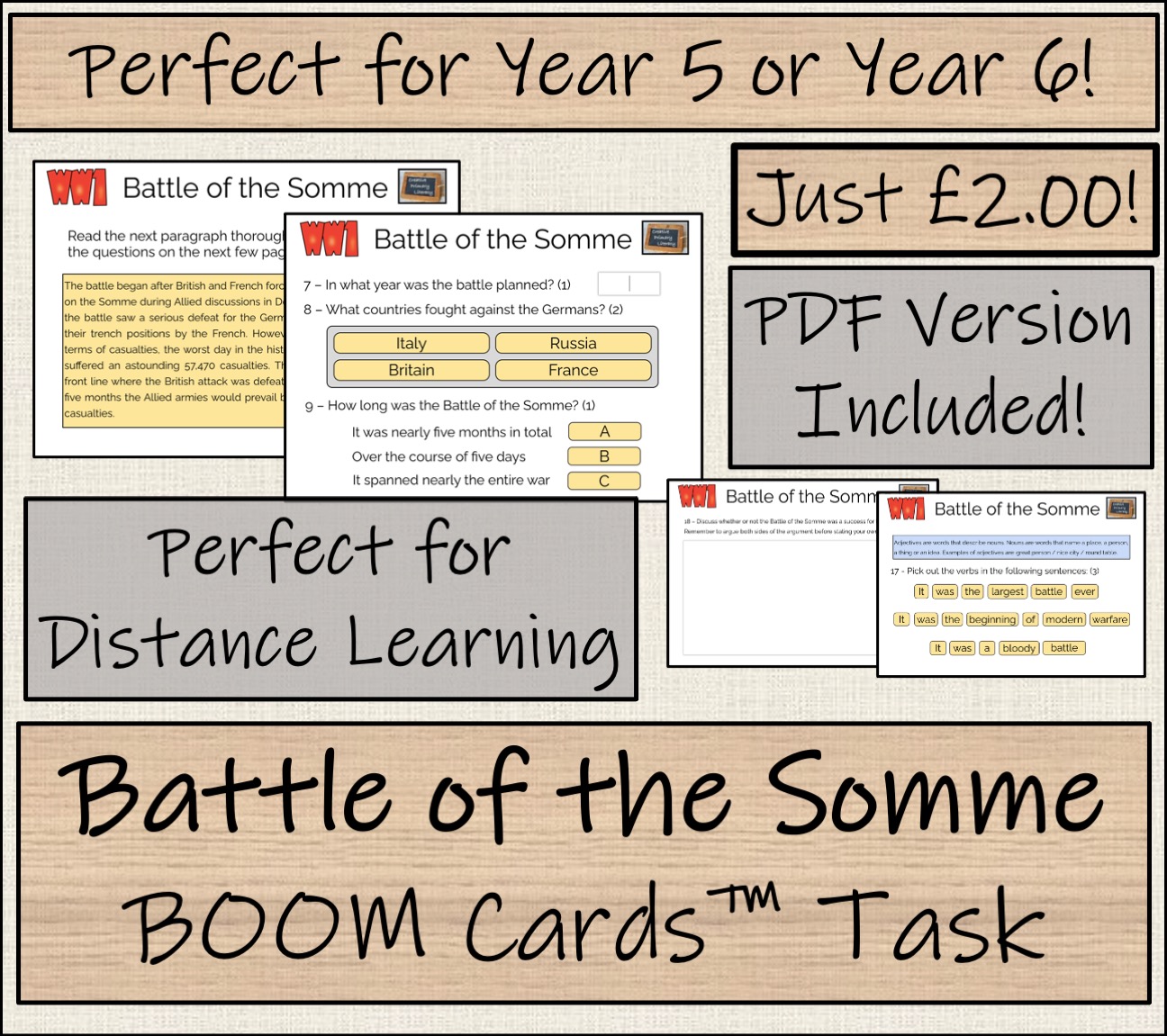 Battle of the Somme in World War I - UKS2 BOOM Cards™ Comprehension ...