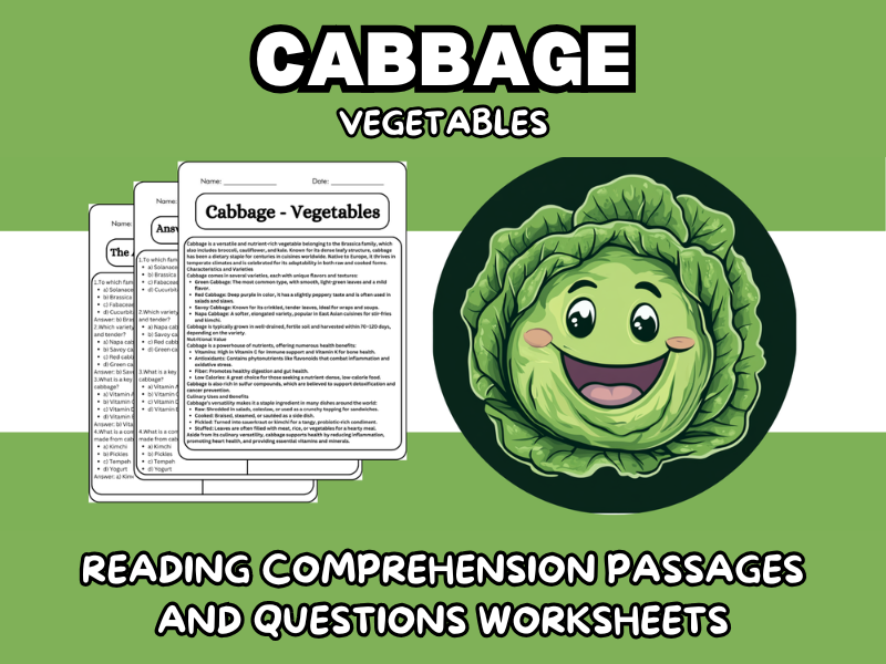 Cabbage - Vegetables Reading Comprehension Passages and Questions ...