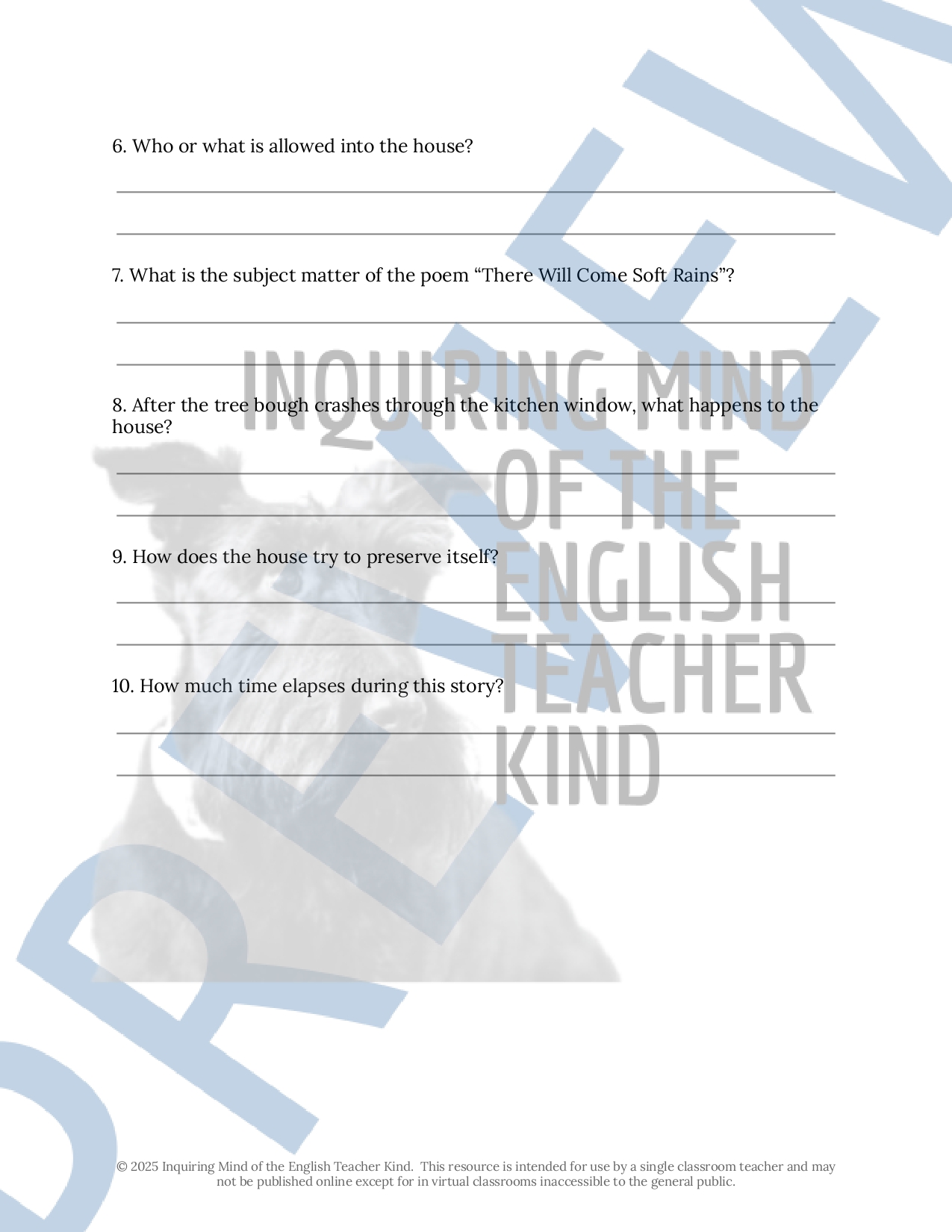 "There Will Come Soft Rains" by Ray Bradbury Quiz and Answer Key ...