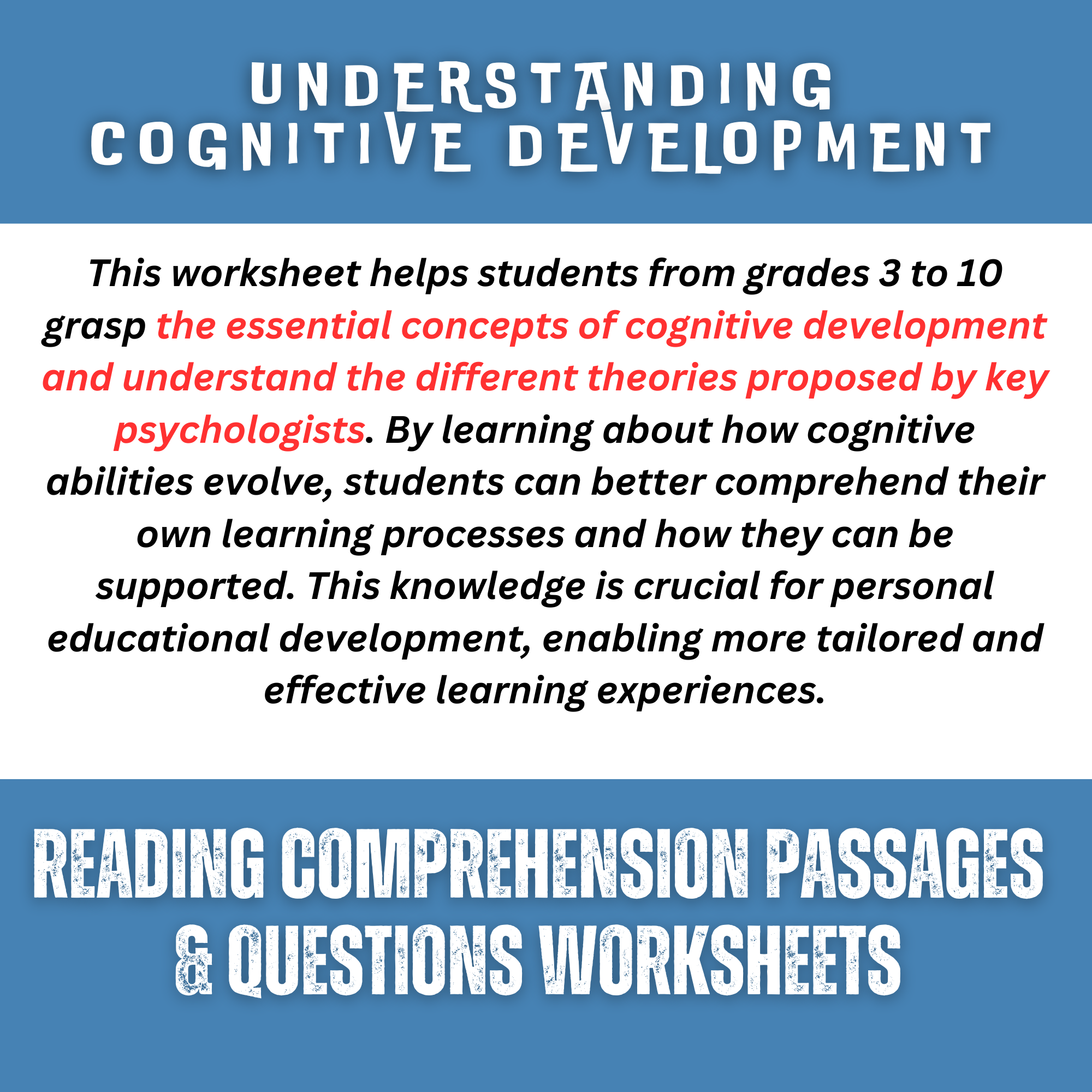 Understanding Cognitive Development -Psychology and Human Behavior Reading Comprehension ...