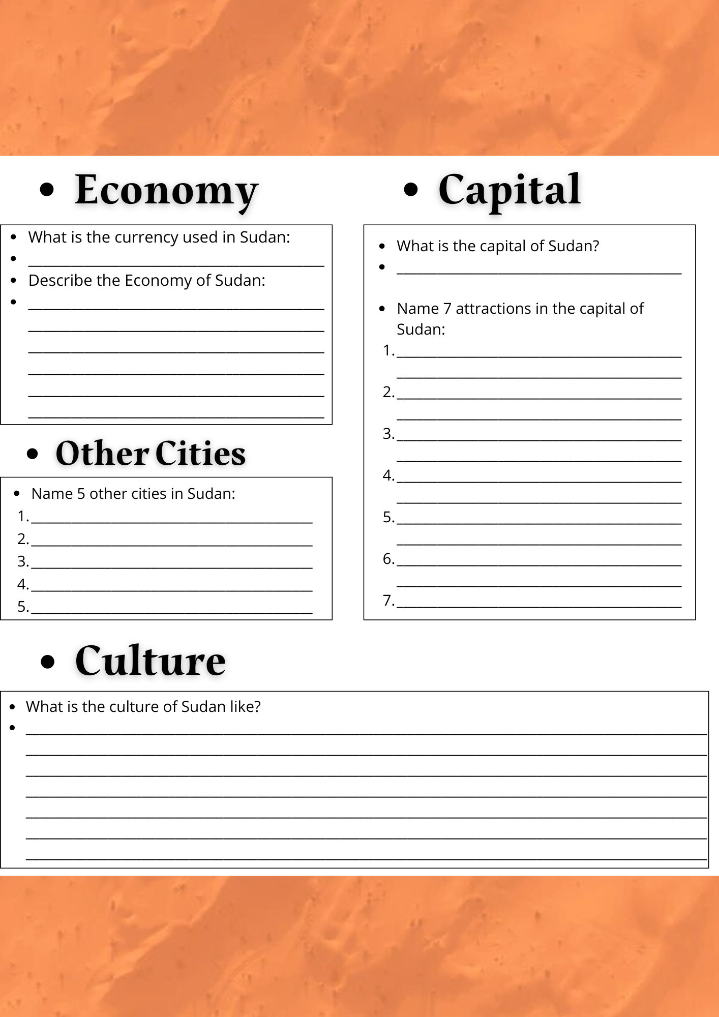 Country Study Research Project - Sudan - Social Studies - Northeast ...