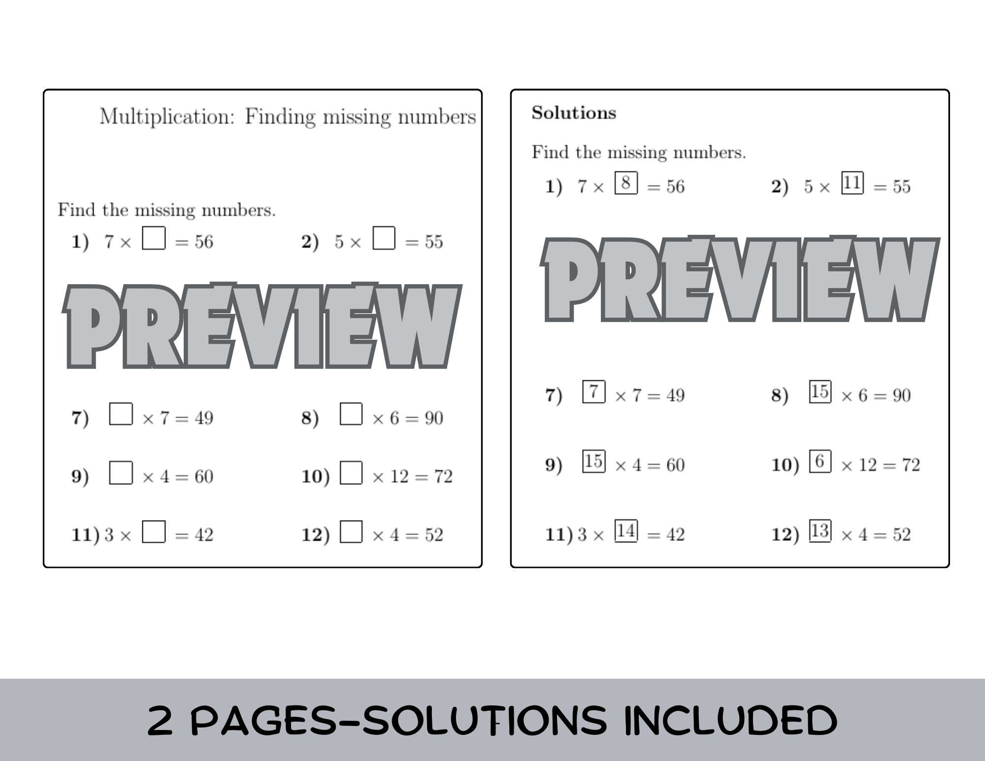 Multiplication: Finding missing numbers worksheet (with solutions ...