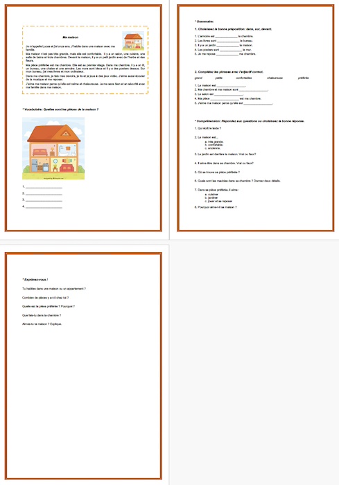French year 7 or 8 (grade 6 or 7): ma maison (vocabulary, grammar ...