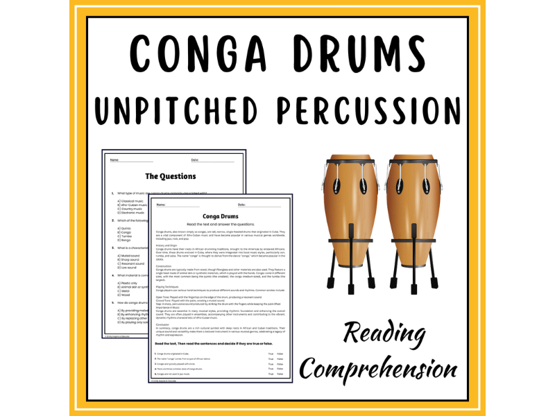 Conga Drums Reading Comprehension Passages & Questions Worksheets ...