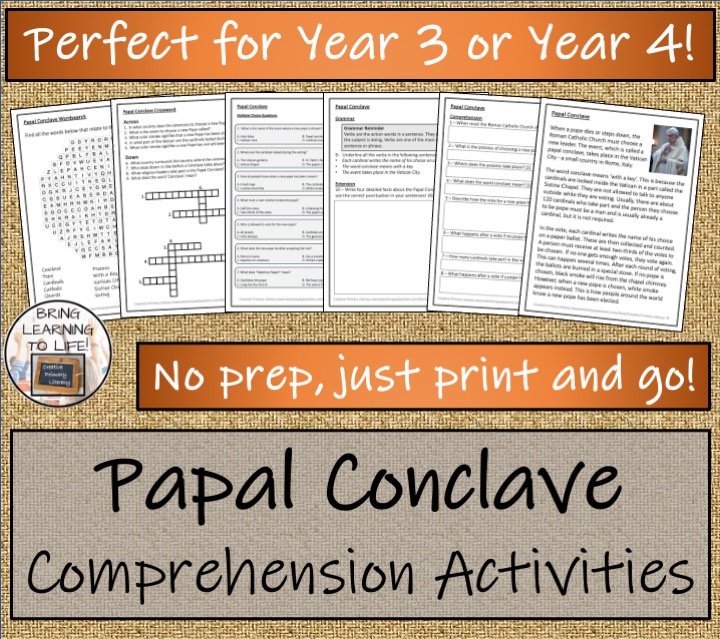 Papal Conclave Reading Comprehension Activities | Year 3 or Year 4 ...
