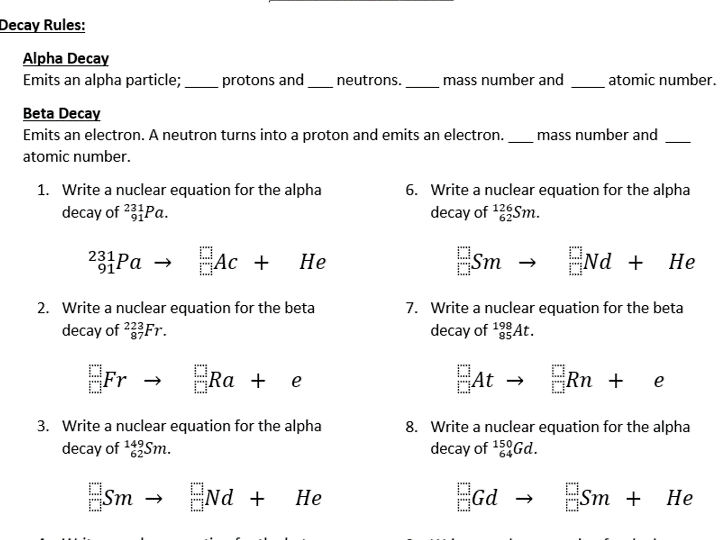 Nuclear Equations Worksheet GCSE Physics AQA | Teaching Resources