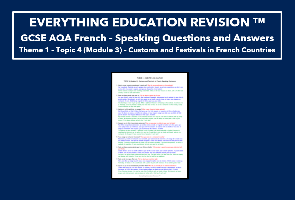 GCSE AQA French Speaking Revision Questions Answers ALL Topics Of