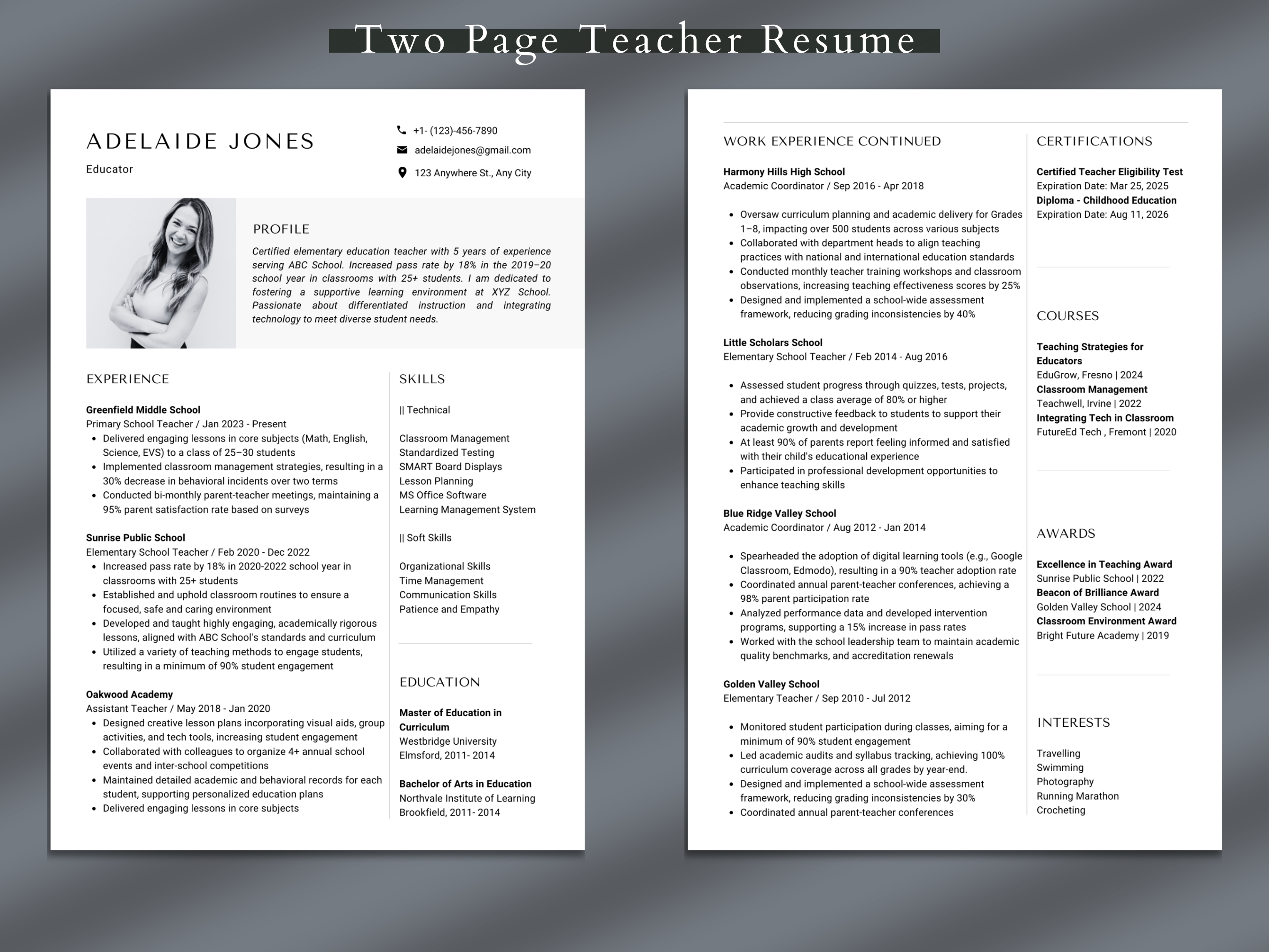 Teacher resume with photo Word, Teacher Resume PDF, Teacher resume with ...