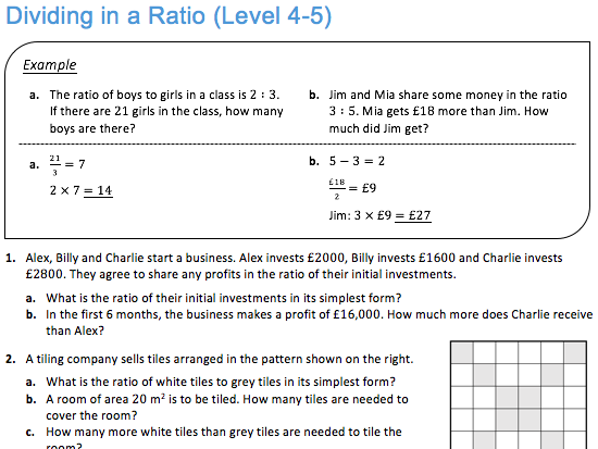 Dividing in a Ratio (Level 4-5) | Teaching Resources