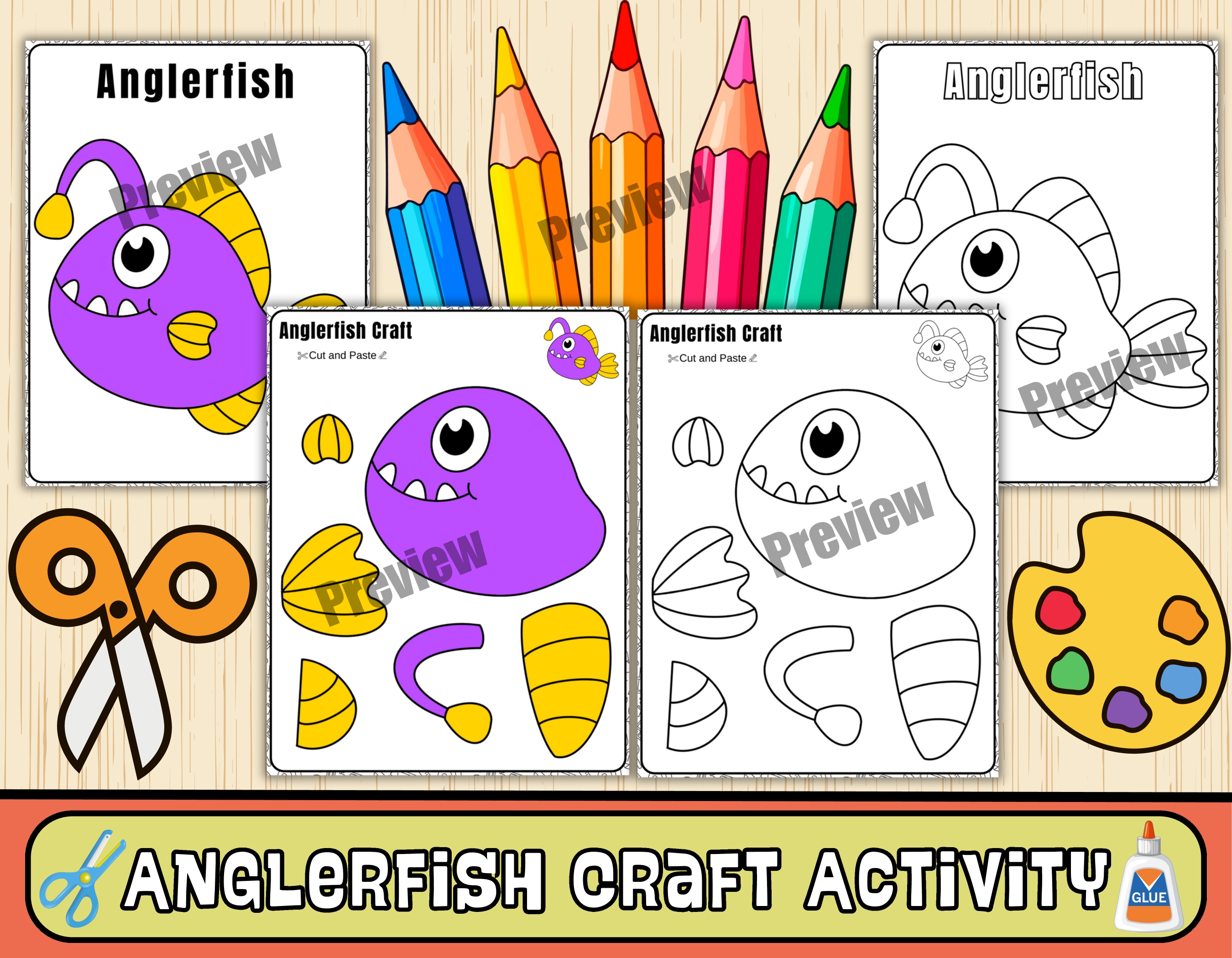 Anglerfish Craft Activity-Ocean Animals Activity-Sea Life Craft-Cut ...